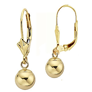Ritastephens 14K Solid Yellow Gold Ball 6mm Lever Back Drop Dangle Earrings