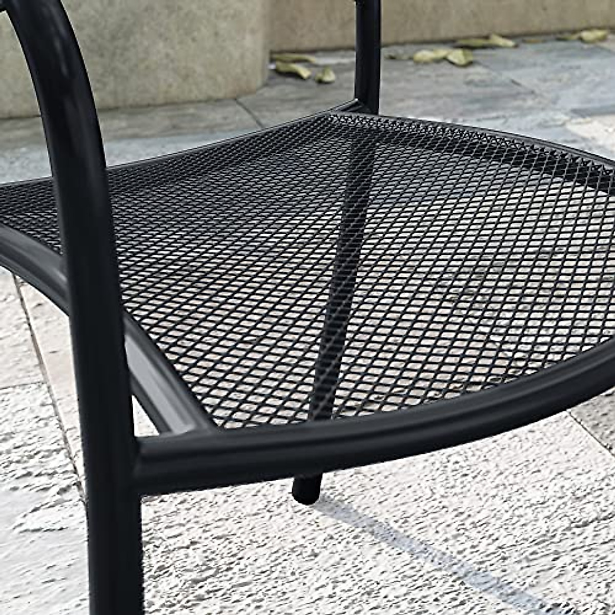 Royal Garden Metal Patio Outdoor Tables and Chairs Set Up - Nova Collection - Industrial Steel Mesh 5-Piece Round Dining Set - Black