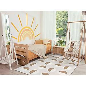 Lahome Modern Geometric Washable Area Rugs 5x7, Woven Thin Living Room Rug Super Soft Area Rug for Bedroom Aesthetic, Cotton Reversible Throw Rug for Dining Room Nursery Dorm(5'x7', Khaki/White)