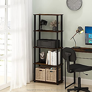 Furinno Turn-S-Tube 5-Tier Multipurpose Shelf Display Rack with Square Tubes, Amber Pine/Black