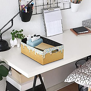 Kigai Ice Cream Cone Felt Collapsible Storage Baskets Rectangle with Handle Storage Bins Baskets Toys Storage Basket for Books Clothes Office Bedroom Tools Organise
