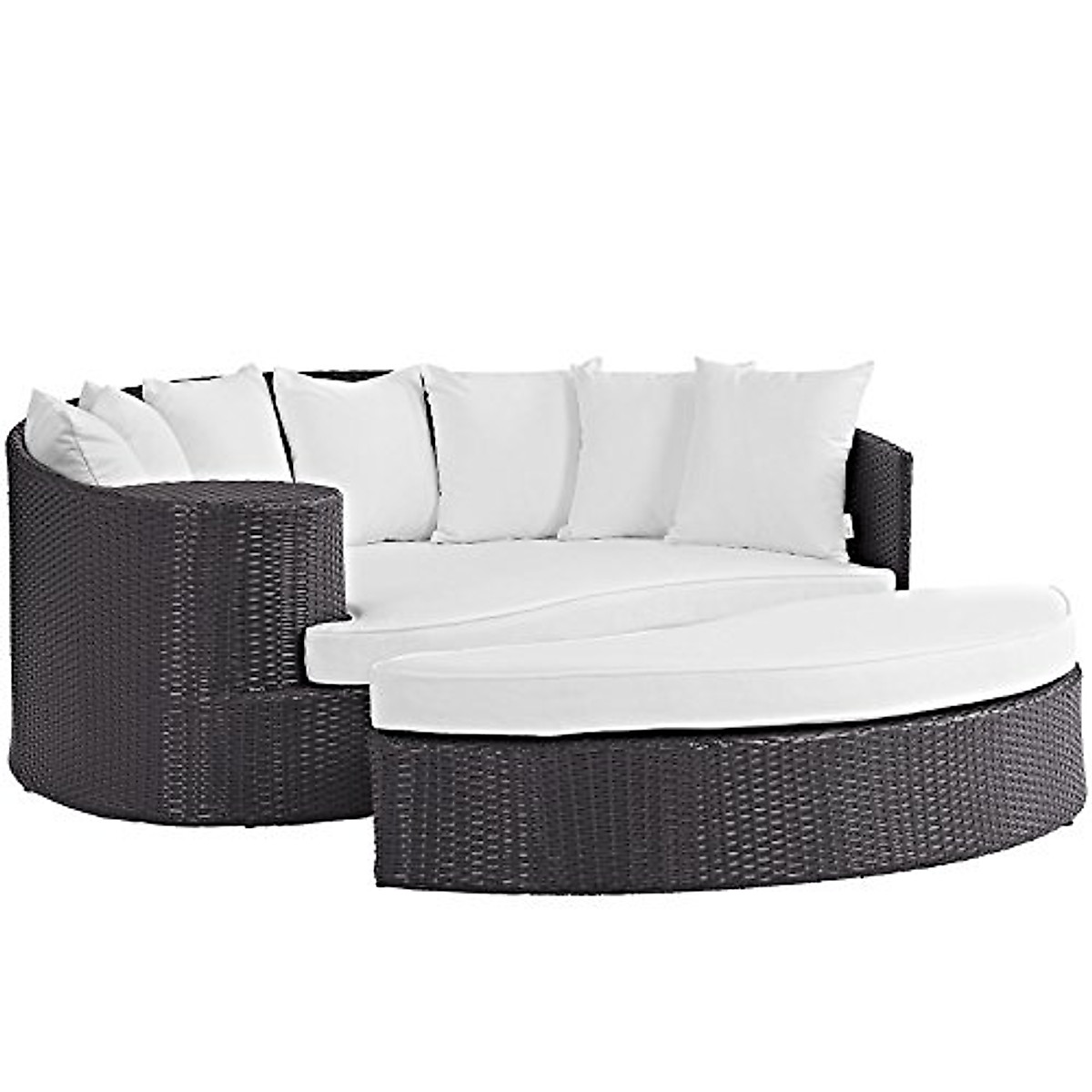 Modway Convene Wicker Rattan Outdoor Patio Poolside Sectional Sofa Daybed with Cushions in Espresso White