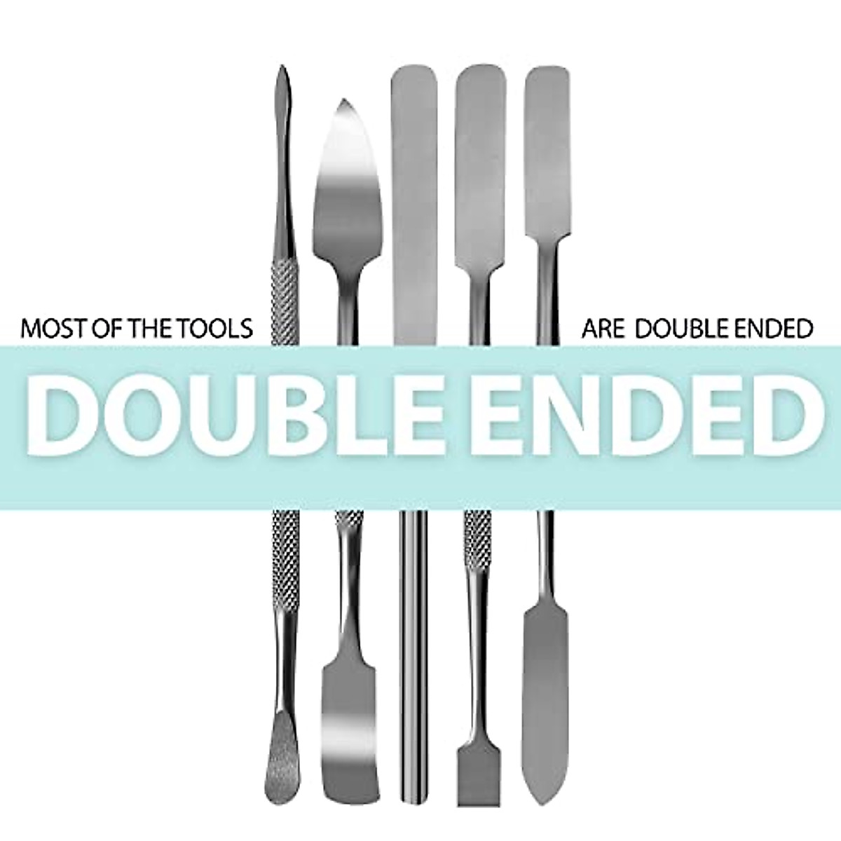 SURGICAL ONLINE Metal Spatula 5 pcs Set Kit Tools - Stainless Steel Double-Sided Tools, High Mirror Finish, Built-in Finger Grips.