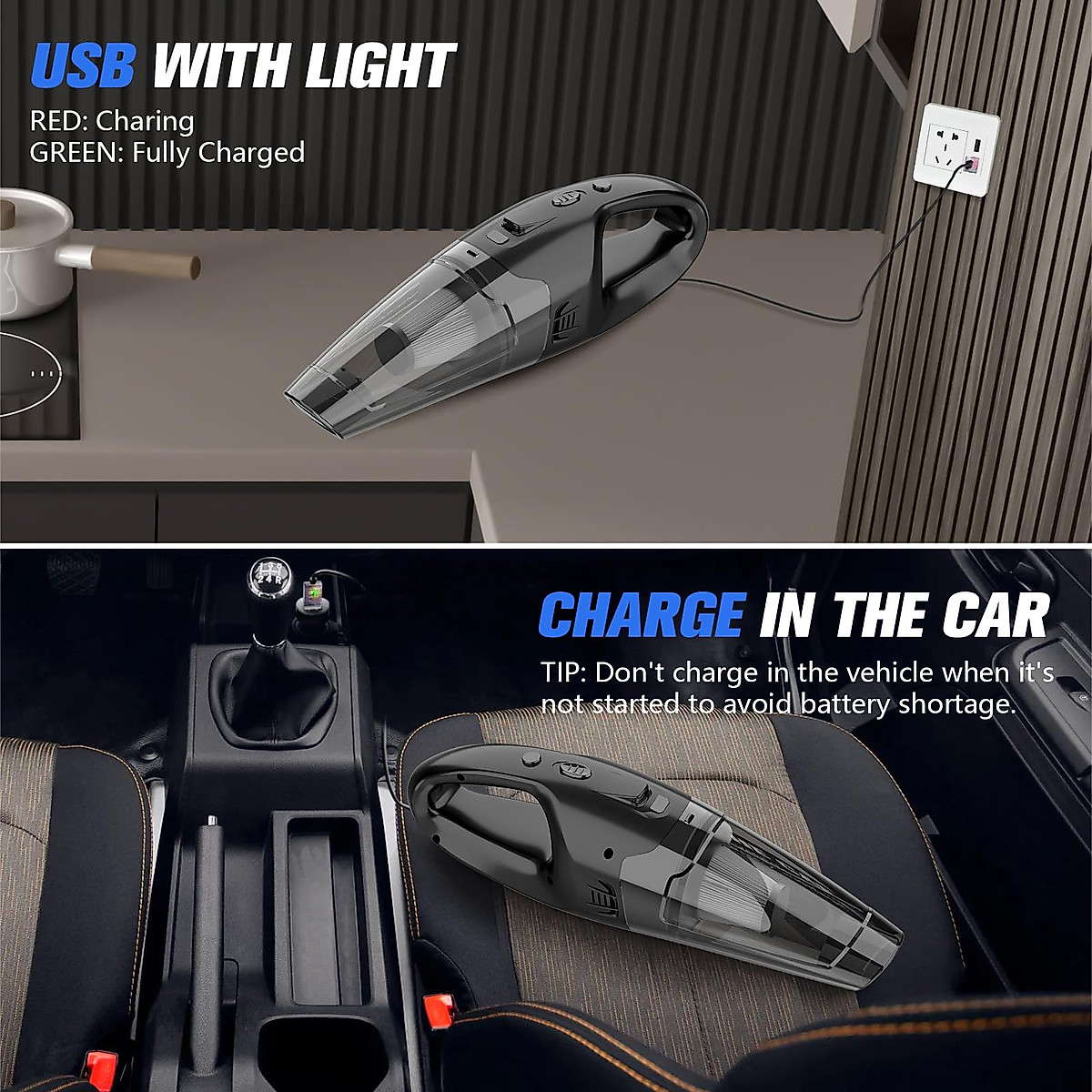 IMINSO Handheld Vacuum Cordless Car Vacuum with 9000PA, Lightweight Rechargeable Hand Vacuum Cordless with LED, Portable Mini Vacuum,Held Vacuum Cleaner for Car/Home