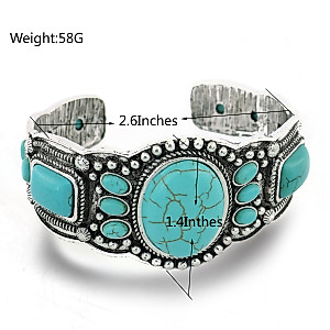 jianxi Women's Antique Rgentium Plated Base Heart Compressed Turquoise Bracelet Cuff Bangle Fashion Jewelry (1323-A)