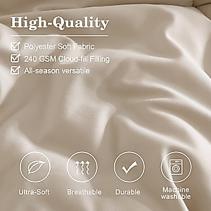 Monbix Queen Comforter Set - 7 Pieces Apricot Beige Bed in a Bag Queen Bedding Sets with Comforters, All Seasons Down Alternative Comforter Bed Set with Sheets,Pillowcases & Shams