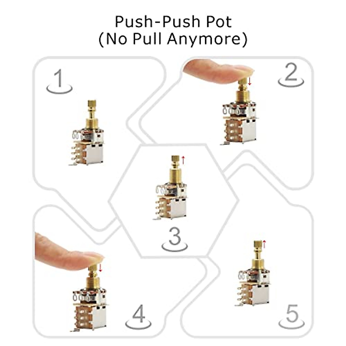 FLEOR 2pcs A250K Push Push Guitar Pots Short Copper Split Shaft Audio Taper Potentiometers