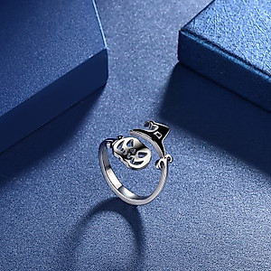 beautlace Halloween Pumpkin Adjustable Rings and Wizard Witche's Hat Ring Silver Plated Halloween Ghost Witch Broom Ring Open Finger Ring Party Jewelry KR0065W