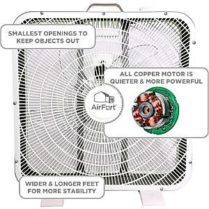 AIR FORT 20" Inch Glow In The Dark Box Fan - 3 Settings, Carry Handle, 90 inch cord