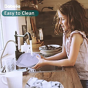 BABELIO Silicone Toddler Plates, 2 Pack Undivided Baby Self Feeding Utensils, BPA Free, Microwave, Oven and Dishwasher Safe, Soft and Durable Silicone Tray (Lilac Grey)