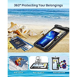 Lanhiem 10.5" Large Waterproof Phone Pouch, 2 Pack Universal IPX8 Waterproof Dry Bag with Lanyard for iPhone 14/13/12 Pro Max, Samsung Galaxy S23 Ultra, S22 S21 S20 FE, Google Pixel 7 6A, Black+Black