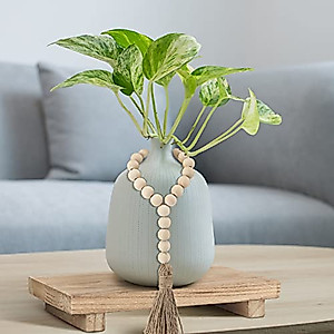 Wood Pedestal Stand Riser Rectangle Wooden Tray Sink Soap Holder Wood Bead Garland Rustic Farmhouse Tassels Beads for Home Bathroom Kitchen Table Decor Bottles Plant Jewelry Display (Light Brown)