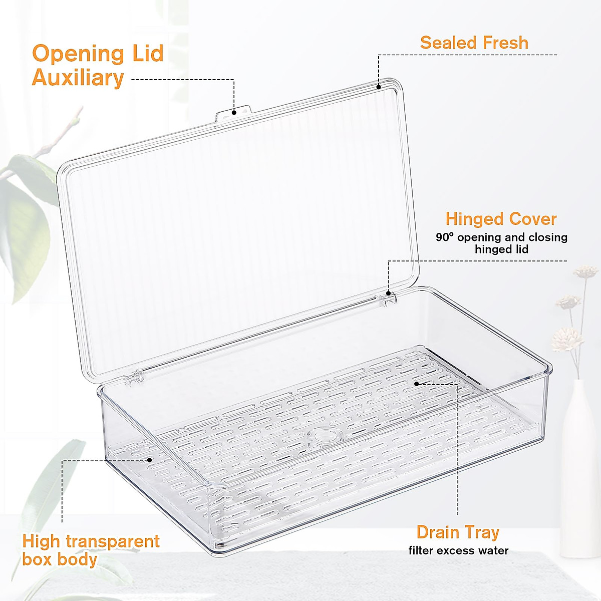 Gandeer 4 Pack Bacon Container for Refrigerator with 2 Acrylic Food Servings Tongs and Drain Plates for Fridge Bacon Holder Deli Meat Cheese Keeper Safe Long Kitchen Food Storage Containers with Lids