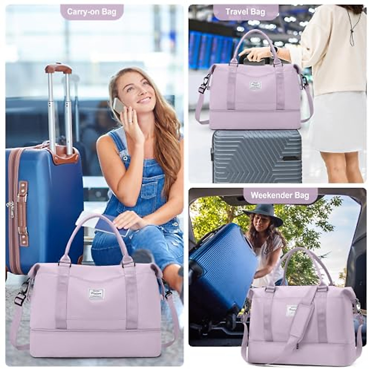 Travel Duffel Bag with Shoes Compartment, Weekender Overnight Bag for Women,Carry on Personal Item