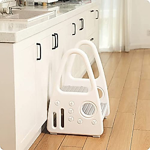 Toddler Step Stool, Kids Two Step Tower for Bathroom Sink, Toilet Potty Training, Kitchen Counter, Children Step Up Learning Helper with Safety Handles and Non-Slip Pads,Gray