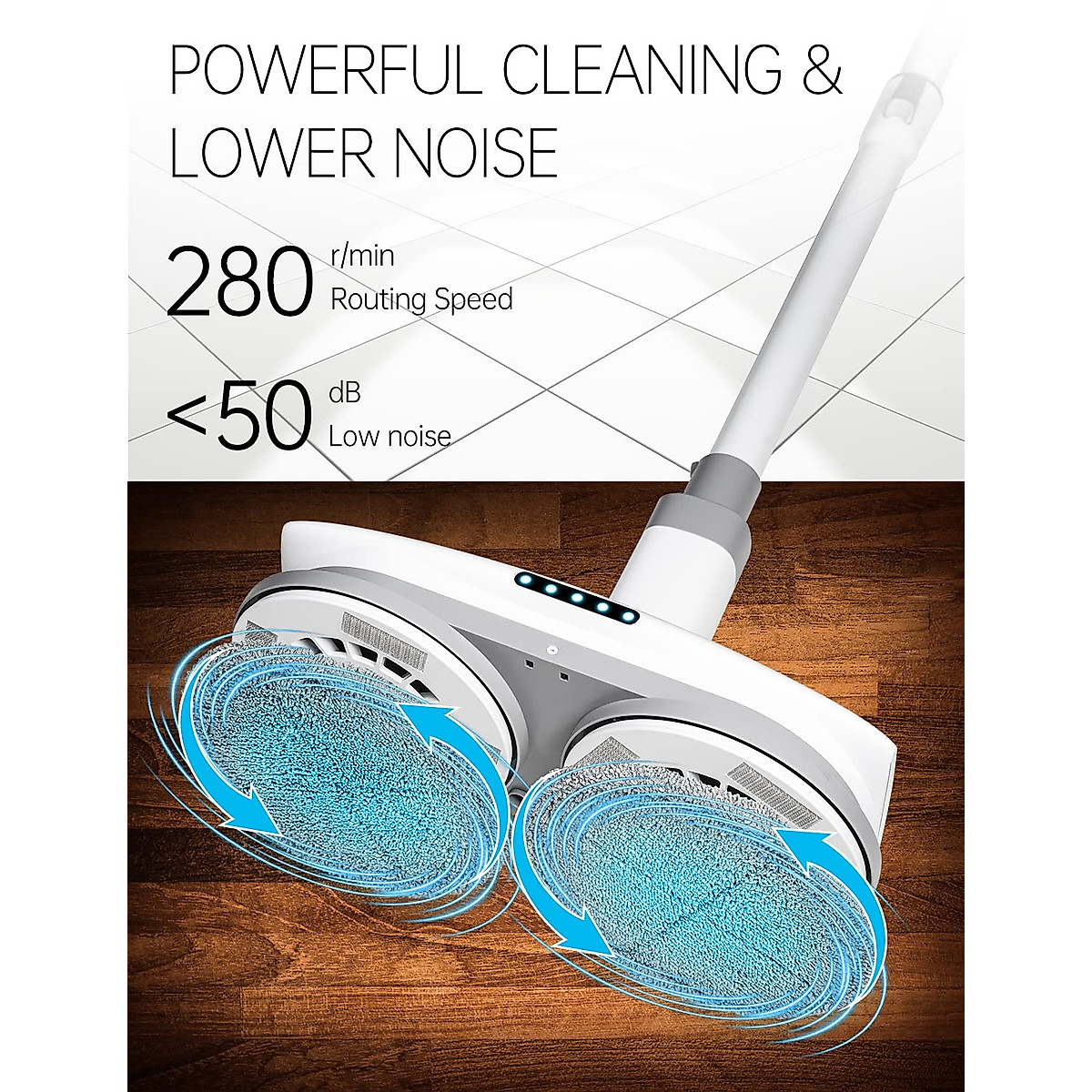 MARK LIVE Electric Mop, Cordless Floor Cleaner, LED Headlight and Water Sprayer with 300ml Tank, Up to 60 Mins of Powerful Spin, Polisher for Hardwood, Tile and Laminate Floors, 6 Mop Pads