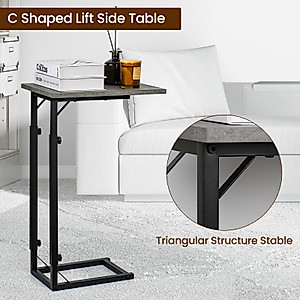 WHEARTED Adjustable C Shaped End Table - C Table Side Table for Couch and Sofa, Small Coffee Table with Metal Frame in Living Room, Bedroom, Bedside Rustic Gray
