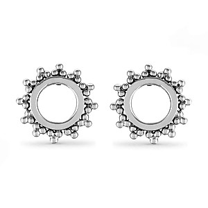 Boma Jewelry Sterling Silver Bohemian Balinese Beaded Texture Open Circle Sun Stud Earrings