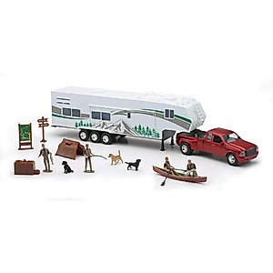 Camping Adventure 1:32 Ford Fifth Wheel Camping Set Truck Trailer Diecast and Accessories