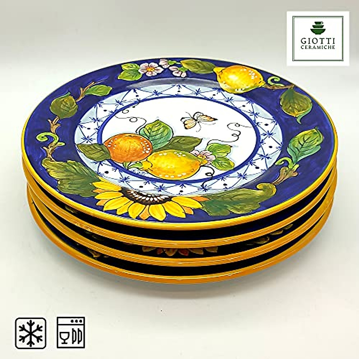 Italian Ceramic dinnerware set - Hand Painted kitchen Dishes sets for 4 - Made in ITALY Tuscany - Italian Pottery dinner plates - Home Decor Sunflower Lemon Ceramics dishes set - Service For 4