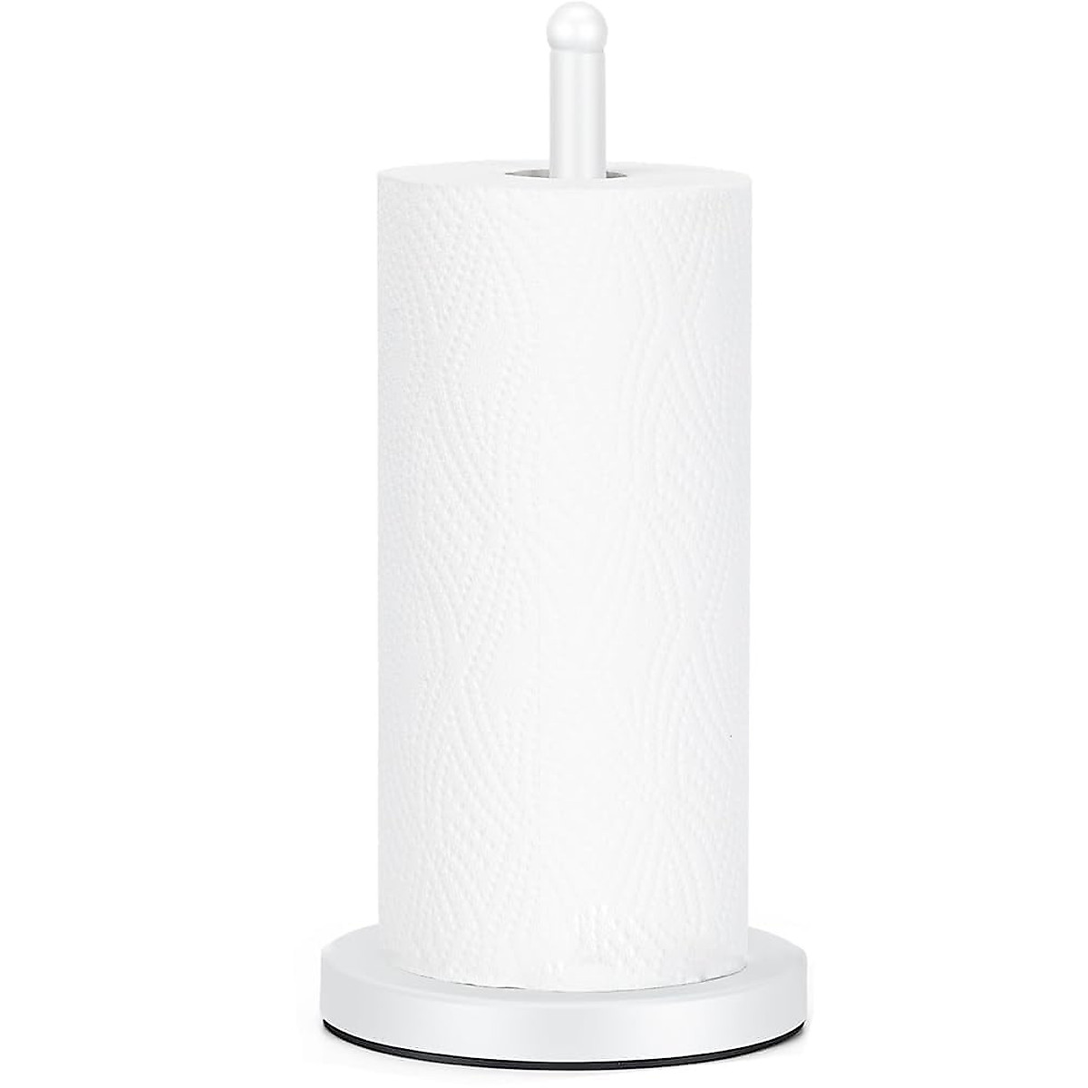 E-ROOM TREND Paper Towel Holder 1.8 LBS Heavy Weighted Base Sturdy Metal Paper Towel Dispenser Kitchen Steady Bathroom Towel Roll Stand Organizer Paper Roll Holder for Countertop Matte White(A075)