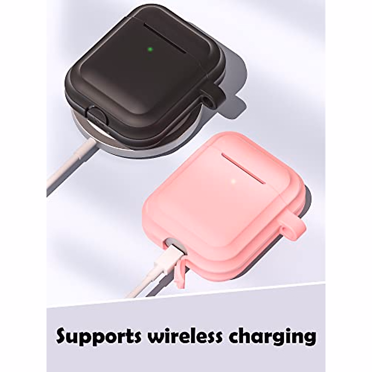 Eralierk [2 Pack] AirPods Silicone Protective Case Cover, with Keychain Compatible with Apple AirPods 2nd & 1st Generation, Front LED Visible (Black/Pink)