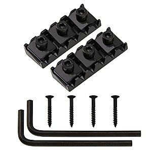 2Pcs Yootones 42mm Metal Guitar String Locking Nut Compatible with Floyd Rose Style Electric Guitar Tremolo Bridge Lock System (Black)