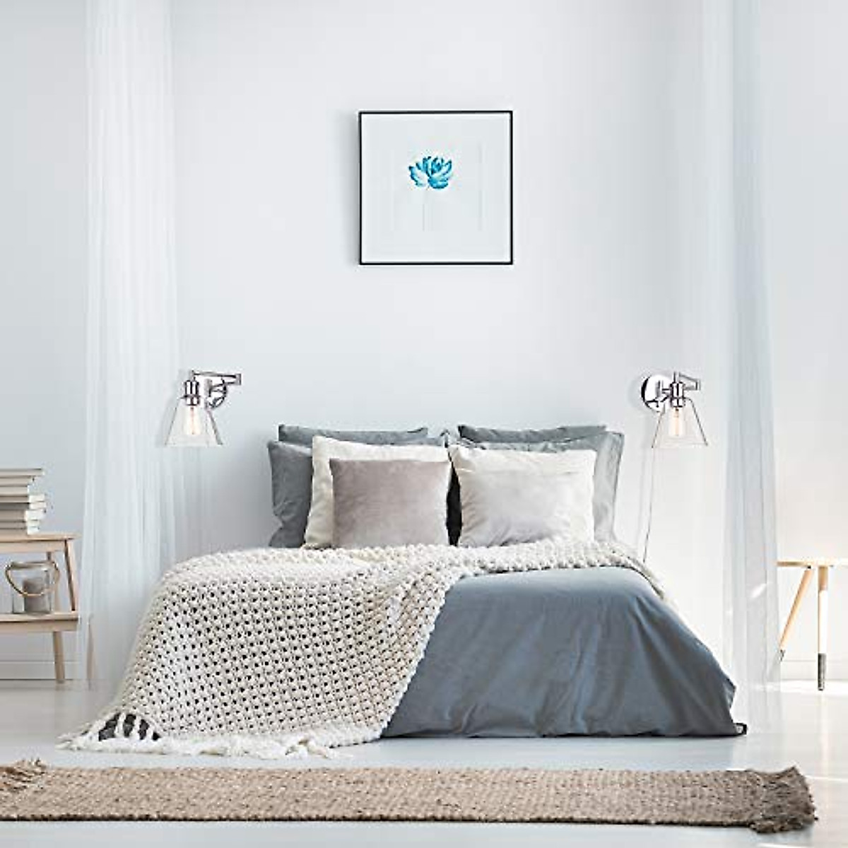 Globe Electric 65704 1-Light Plug-in or Hardwire Industrial Wall Sconce, Chrome Finish, On/Off Rotary Switch, 6ft Clear Cord, Clear Glass Shade, Wall Lights for Bedroom Plug in, Kitchen Sconces