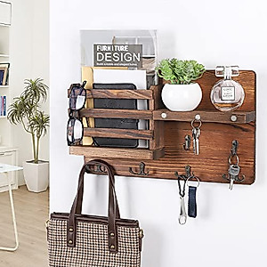WeBravery Decorative Key Hanging Rack with 10 Hooks – Easy Install Natural Wooden Key and Mail Holder for Wall Mount – Entryway Decor Rack with Shelf (Brown)