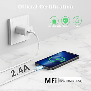 Short iPhone Charger Cord 1 Foot 4Pack [Apple MFi Certified] iPhone Cable Braided USB A to Lightning Cable Compatible with iPhone 14 13 12 11 Pro Max Mini XS XR 8 7 6s SE, iPad/iPod/AirPods