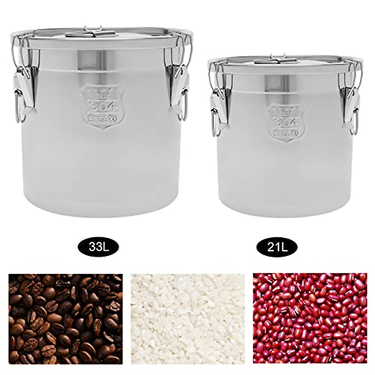 LyeXD 12L Stainless Steel Food Storage Containers with Lids Airtight, Food Grade Bucket, Kitchen Canisters for Countertop for Sugar, Flour, Tea, Rice, Grains, Oil
