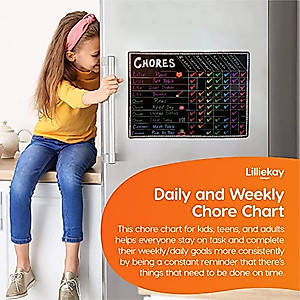 Chore Board | with 8 Pack Vibrant Liquid Chalk Markers | 12x17 Magnetic Dry Erase Chore Chart Reward Chart for Kids and Adults | Chore Chart for Kids Multiple Kids