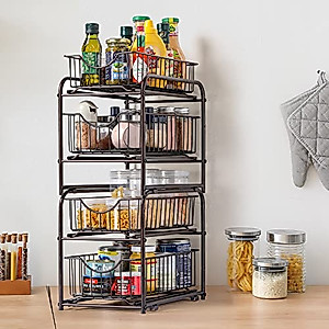 MOOACE 2 Pack Stackable 2-Tier Under Sink Cabinet Organizer with Sliding Storage Drawer, Sliding Basket Organizer for Kitchen, Bathroom, Pantry, Cabinet, Brown