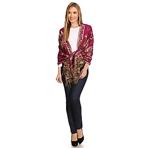 Sakkas 16126 - Liua Long Wide Woven Patterned Design Multi Colored Pashmina Shawl/Scarf - Fuchsia - OS