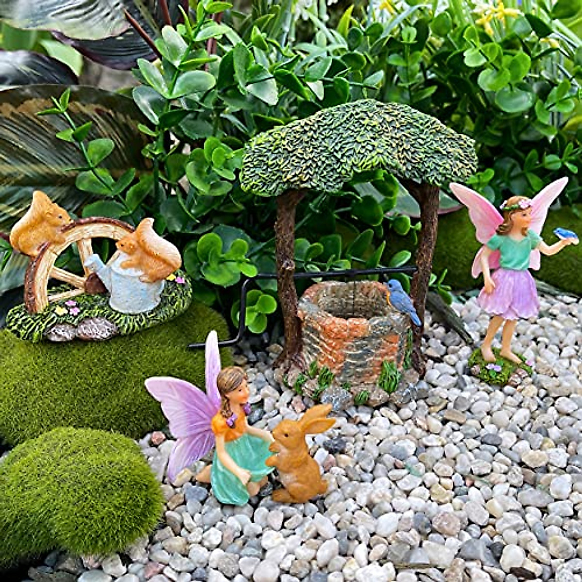 Mood Lab Fairy Garden - Miniature Figurines and Accessories Wishing Well Set of 5 pcs - Fairies Statue Kit