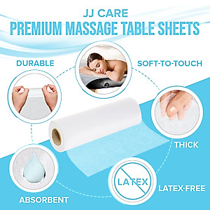 JJ CARE Disposable Massage Table Sheets - 60 Sheets [24" x 390 feet, 1 Roll] - 50% Thicker Perforated Massage Bed Cover, Non-Woven Disposable Roll for Massage Table for Waxing, Facial, Tattoo, & Spa
