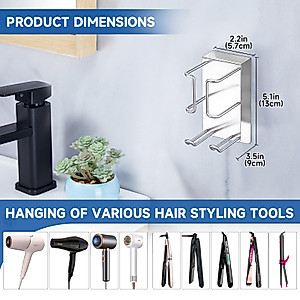 Hair Dryer Holder, XILIMEN Wall Mounted No Drilling Required Straightener Holder, Stainless Steel Curling Iron Holder for Bathroom Bedrooms（Silver）
