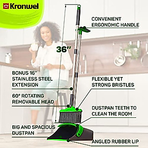 Broom and Dustpan Set for Home with Long Handle - Broom with Stand Up Dust Pans Combo Set for Kitchen, Lobby, Home Cleaning Essentials - Magic Kitchen Broom - Escobas para Barrer Piso