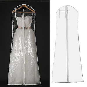 CALIDAKA White Wedding Dress Garment Bag, Washable Clear Lightweight Garment Bags for Long Prom Puffy Bridal Gown Dress Storage (Size:180cm/70.87inch)