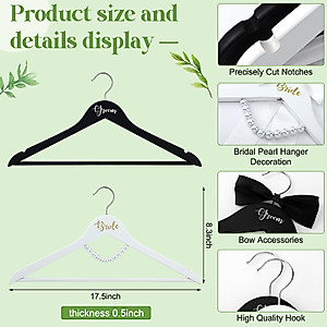 FillTouch 2 Pack Bride Hanger Groom Hanger Wedding Hangers with Ribbon Bow for Wedding Dress Suit Wedding Gift