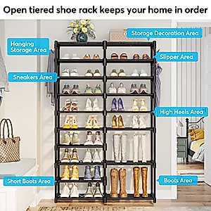 Tribesigns Shoe Rack Organizer, 36-44 Pairs Storage Shelf, 10 Tiers Stand, for Closet, Boot Organizer with 2 Hooks, Stackable Tower