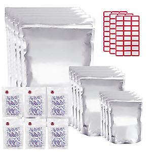 55 PCS 5 Gallon Mylar Bags For Food Storage, Mylar Bags With Oxygen Absorbers - 300CC×60, Large Aluminum Mylar Bags 5 Gallon 24"x18", 1 Gallon 10"x14", 1 Quart 10"x7"