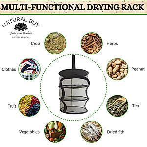 Natural Buy 9 Inch 3 Level MICRO Hanging Dry Net Indoor/Closet Drying Rack for Herbs, Organizer, Freshner - Black Mash Screen with Top-to-Bottom Zipper - Apartment Size with Zipped Storage Pouch