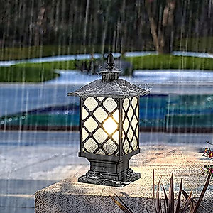 Post Lights Outdoor Waterproof Castlight Casting Aluminum Glass Post Cap Lights Modern Simple Villa Wall Gate Pillar Lamp LED Night Safety (Bronze B) (Dark A)