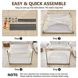 OUNUO Baby Playpen, 35x35" Play Pens for Babies and Toddlers Small Play Yard, Sturdy Safety Baby Fence Play Area for Limited Space, 360° Visible Playard with Gate and Anti-Slip Suckers - Beige