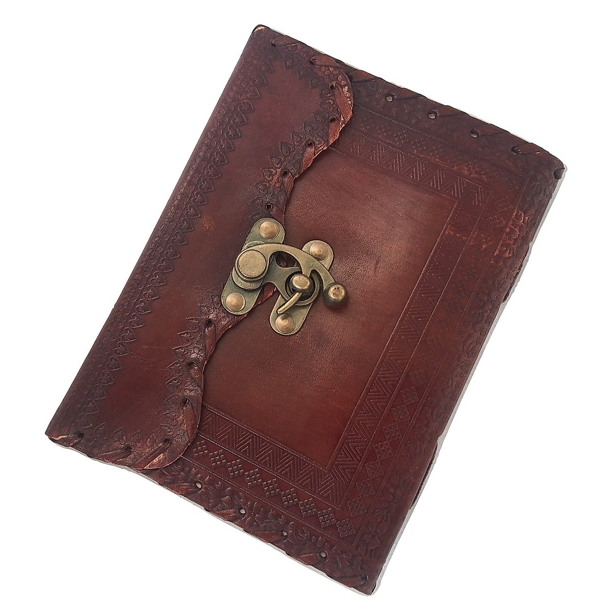 Genuine Leather Journal Notebook - Antique Vintage Bound Journals for Men & Women - 7 x 5 Inch Unlined Paper Handmade Planner Travel Writing Dairy with Lock, Sketchbook for Drawing