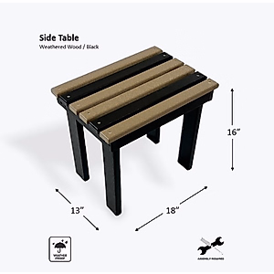 Poly Outdoor Side Table - Premium Quality | Affordable Price - Amish Handcrafted in The USA - 20-Year Warranty - All-Weather Resistant & Maintenance Free (Weathered Wood/Black)