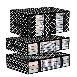 iMeistek 3 pack Under Bed Storage Large Capacity Under the Bed Storage Containers with Reinforced Handles and Clear Window Foldable Clothes Organizer for Comforters, Blankets, Bedding,Clothes,Pillows