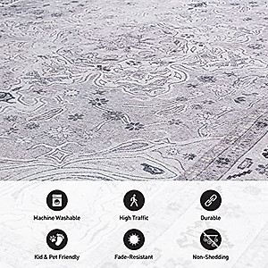 Rugshop Transitional Medallion Stain Resistant Flat Weave Eco Friendly Premium Recycled Machine Washable Area Rug 5'x7' Gray