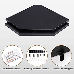 Corner Shelf Wall Mount, Corner Floating Shelves, Set of 2 Corner Wall Shelf Organizer, Rustic Wood Wall Storage Display Shelves for Living Room Bedroom Bathroom Kitchen, Classic Black